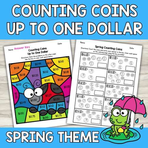 Counting Money Coins Color by Number (Up to $1.00) Spring Math Center ...