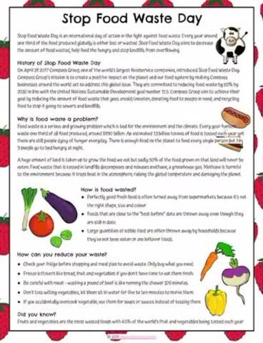 Stop Food Waste Day Reading Comprehension Worksheets by Metacognitive ...