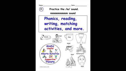 Phonics: Beginning M Sound Activities #1-M by ALBERTO GUTIERREZ | TPT