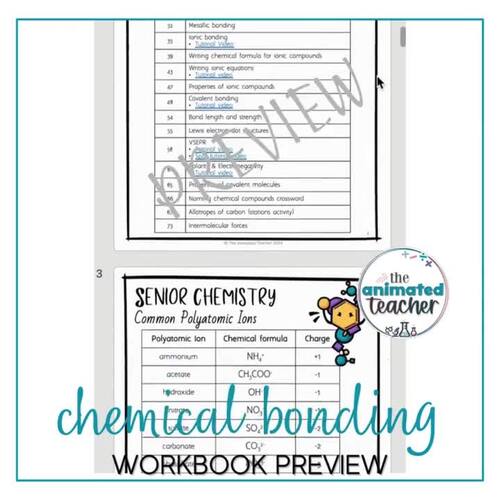 Chemical Bonding Module 1 HSC Chemistry Bundle with printable workbook