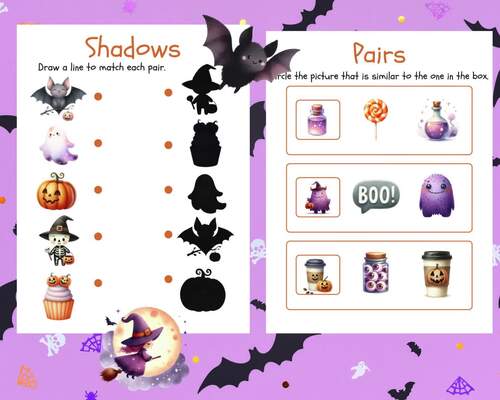 Halloween Themed Preschool Activity Worksheets - 8 Printable Pages