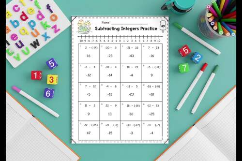 Subtracting Integers Worksheets - Positive & Negative Numbers Practice ...