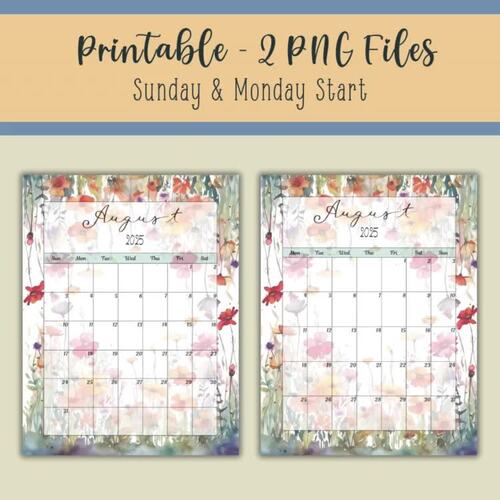 2025 Watercolor Floral Monthly Calendar Printable Editable & Google Slides
