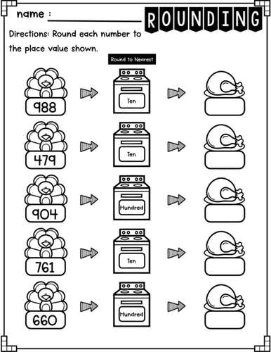 Thanksgiving 3 Digit Rounding Numbers to Nearest 10 & 100 | Fun Practice