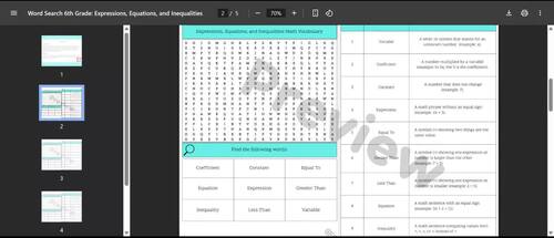 Math Vocabulary Word Search: 6th Grade Fall Semester Bundle | TPT