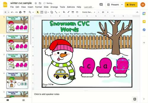 Winter Digital CVC Words for Google Slides Distance Learning by Megan Shea