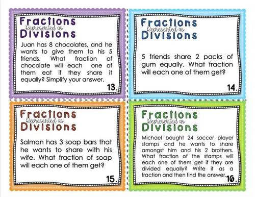 Fractions as division task cards by A Traveler Teacher | TPT