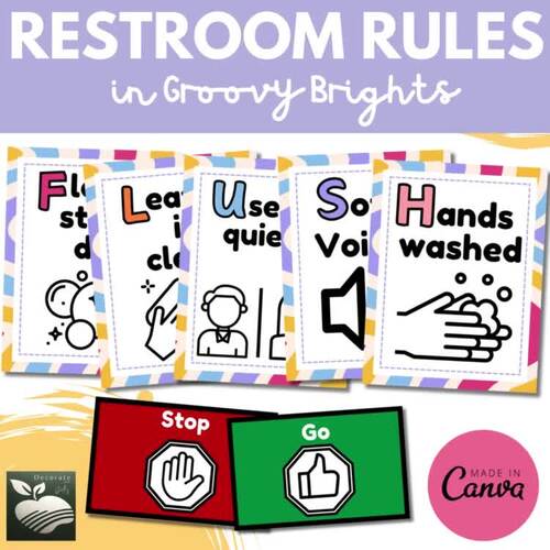 Groovy Brights Classroom: Editable Restroom Rules Bathroom Rules