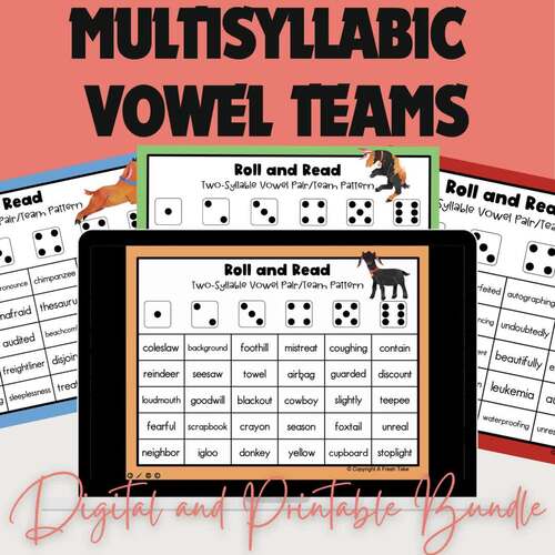 Roll & Read Multisyllabic 2 Syllable Vowel Team Words Sentences Digital ...