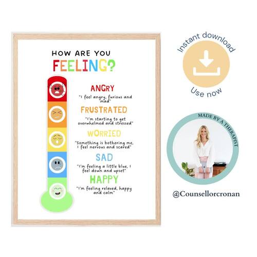 Rainbow poster bundle, feelings check in, feelings thermometer, decor