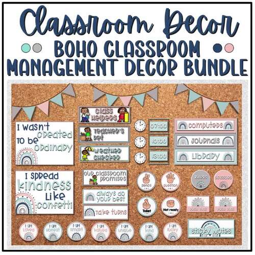 Boho Classroom Management Decor Bundle | Jobs, Schedule, Rules, Hand ...