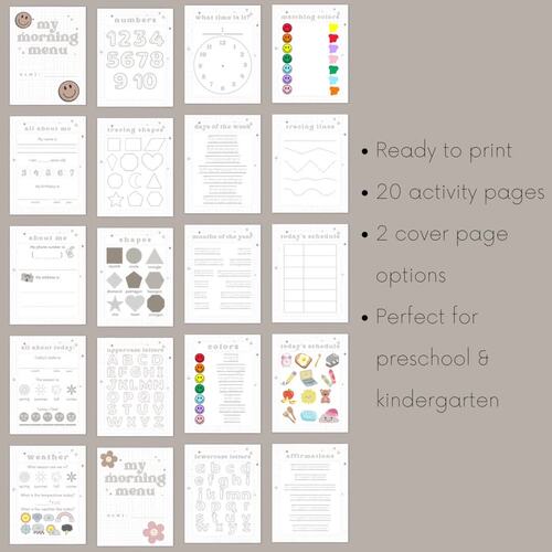 Neutral Retro Morning Menu | Preschool & Kindergarten Workbook | TPT