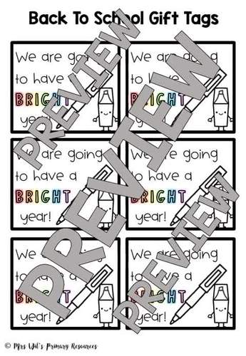 Back To School Gift Tags Printable A4 PDF by Mrs Will's Primary Resources