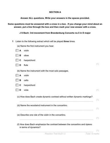 Edexcel GCSE Music Practice 10 Listening Paper QUESTION 1 AoS 1 ...