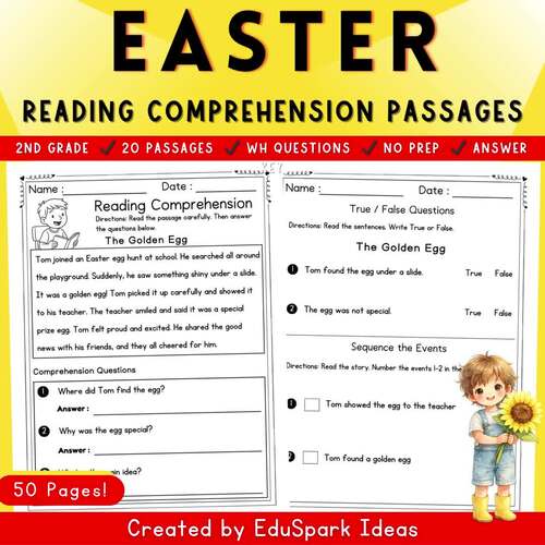 Easter Reading Comprehension Passages | 2nd Grade | 20 No-Prep Stories