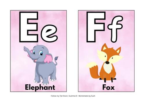 Alphabet flashcards for Preschool - Animal themed by Worksheets by Sush