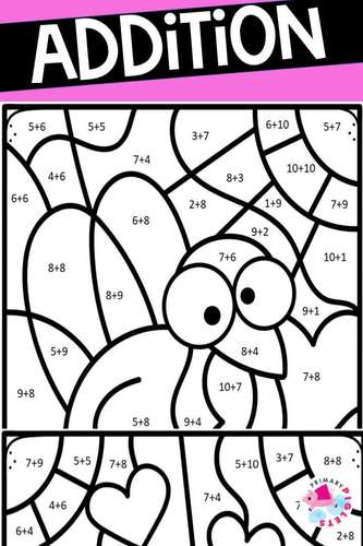 THANKSGIVING TURKEY COLOR BY NUMBER CODE ADDITION FACTS TO 10 & 20 MATH