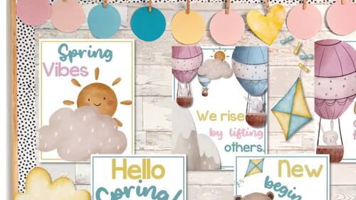 Spring Hot Air Balloons Bulletin Board & Door Decor, Editable | TPT