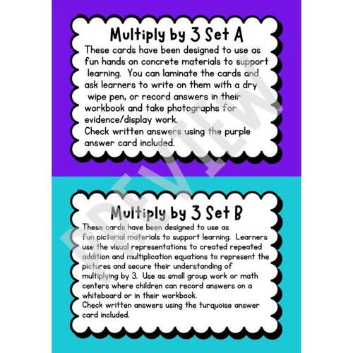 Multiplication Task Cards Math Centers for 2nd - 4th Grade 3 times tables