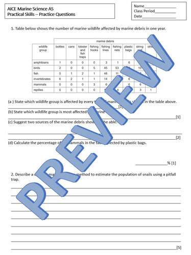 Practical Skills Practice Questions AICE Marine Science AS by AICE the Test