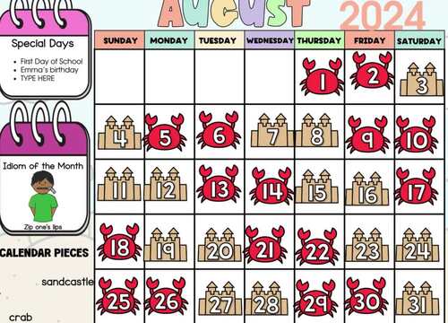 ESL Digital Calendar Meeting Slides Newcomer Student Vocab Workbook August