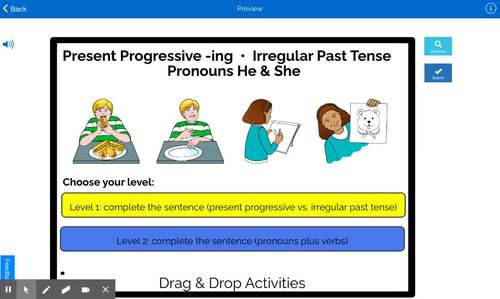 Boom™ Cards Present Progressive & Irregular Past Tense Verbs PLUS pronouns