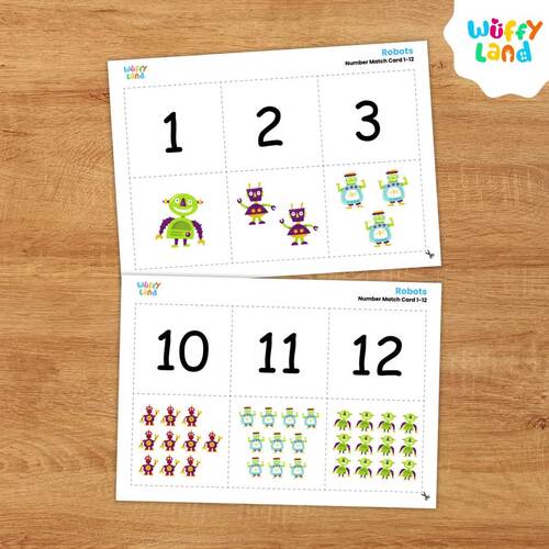 Robot Number Match Cards 1-12 | Counting Game & Math Center | Kindergarten