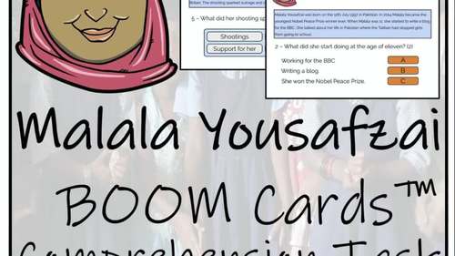 Malala Yousafzai BOOM Cards™ Comprehension Activity 3rd Grade & 4th Grade