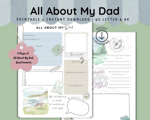 All About My Dad Printable Father's Day Questionnaire Interview ...