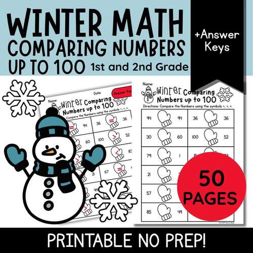 Winter Math: Comparing Numbers up to 100 | 1st and 2nd grade | TPT