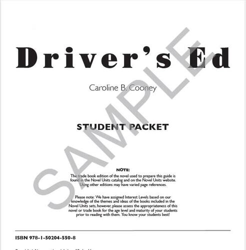 Driver's Ed Novel Units® Student Packet Novel Study | TPT
