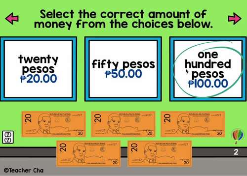 Life Skills Counting Philippine Bills Up to 1000 Pesos No Prep BOOM™ Cards