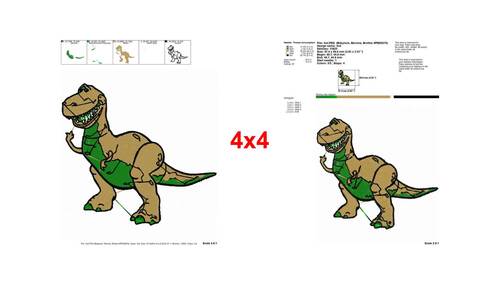 Smiling Green Cartoon T-Rex Dinosaur Waving Hand Embroidery Designs ...