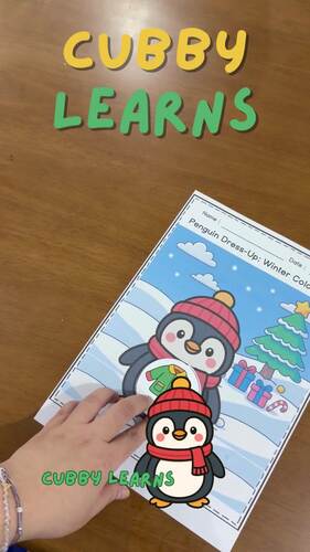 Winter Clothes Vocabulary Activity | Penguin Color & Cut by CUBBY LEARNS