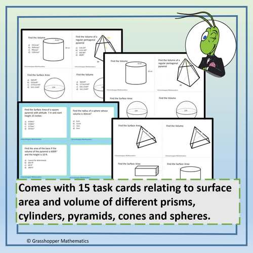 Surface Area and Volume Review Task Cards Geometry by Grasshopper ...