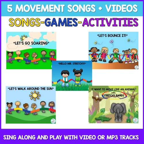 Stretchy Band Songs & Movement Activities BUNDLE: Music, PE, Preschool