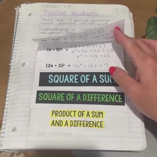 Algebra 1 - Special Products of Polynomials Interactive Foldable FlipBook