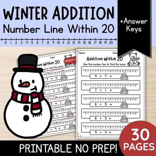 Winter Math: Number Line Addition Within 20 | 1st & 2nd Grade | TPT