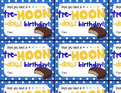 Moon Pie Birthday Gift Tag- Hope you have a tre-MOON-dous birthday!