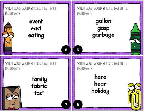 Halloween Alphabetical Order Task Cards Activities - October Dictionary ...