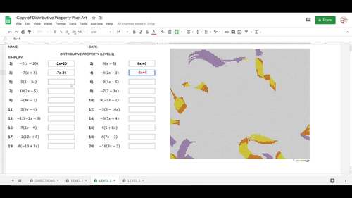 Google Sheets Digital Pixel Art Math Distributive Property by Algebra ...