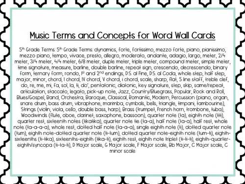 K-5 Music Curriculum Word Wall Cards by Music Mrs K | TpT