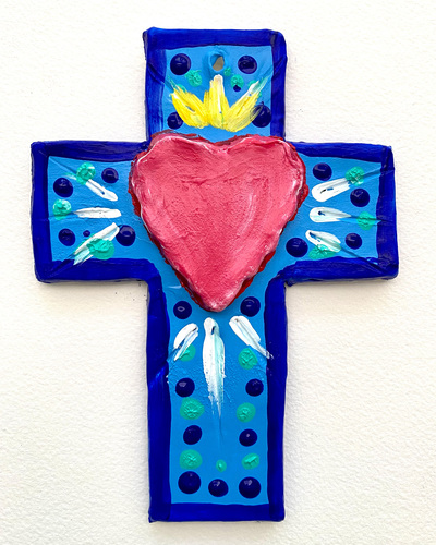SACRED HEART CLAY CROSS Talavera Style ART PROJECT Includes Video & PDF!