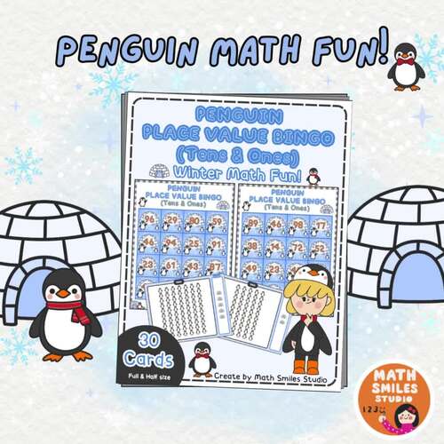 Penguin Place Value Bingo (Tens & Ones) Two-Digit Numbers Winter Math ...