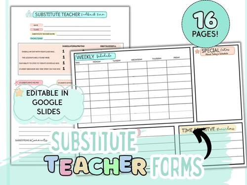 Substitute Teacher Forms Sub Plan Editable Printable Sub Binder ...