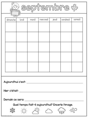 FRENCH Calendar Pages for Students | Mon calendrier | French Grade 1 Math