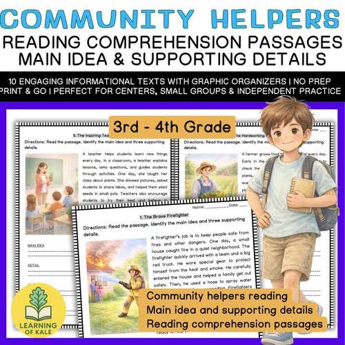 Community Helpers Reading Comprehension Passages | Main Idea ...