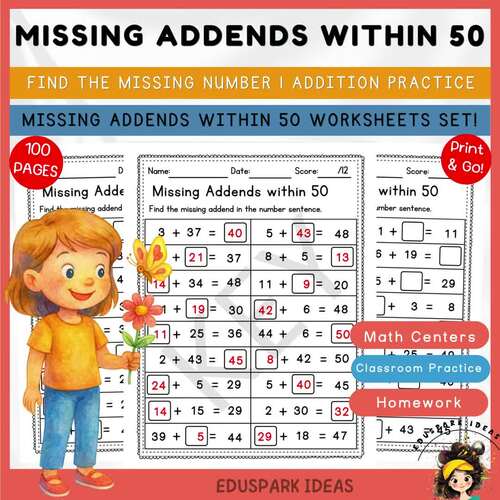 Missing Addends Within 50 Worksheets | Find the Missing Number | Grade ...