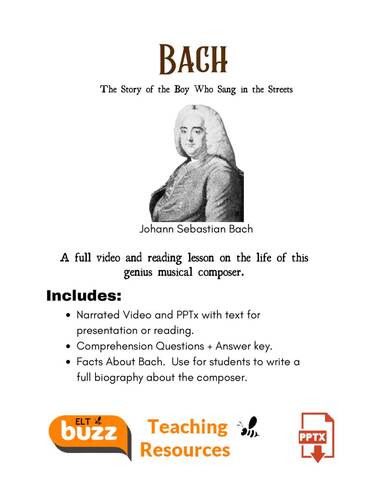 Johann Sebastian Bach. Biography. PPTx. Video Narration. Reading. ELA ...