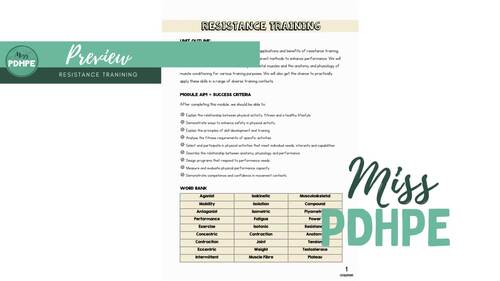 SLR Stage 6 - Resistance Training Booklet by Miss PDHPE | TPT